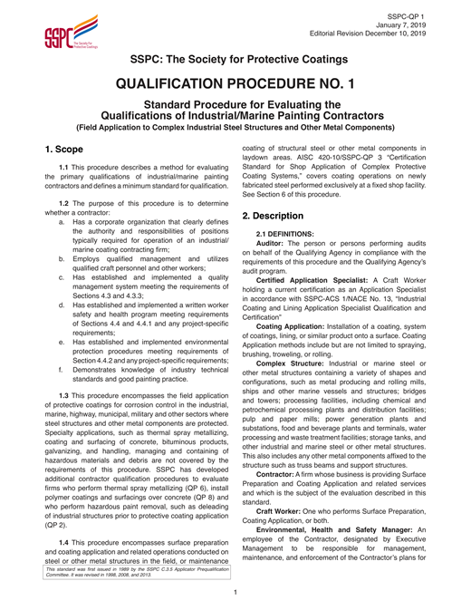 Standard Procedure for Evaluating the Qualifications of Industrial/Marine Painting Contractors ...